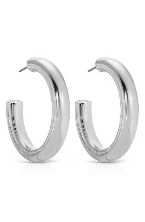 Ettika Medium Thick Hoop Earrings - Rhodium
