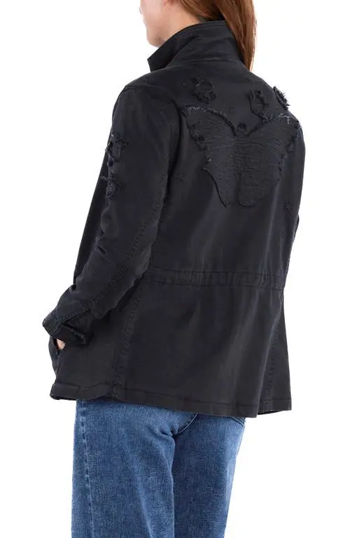 BILLY T Butterfly Embroidered Cotton Blend Jacket - Almost Black