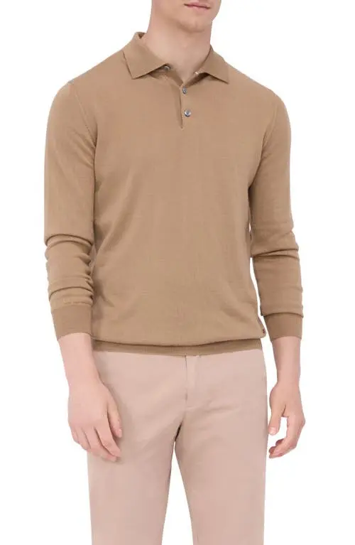 Bugatchi Merino Wool Polo Sweater - Camel