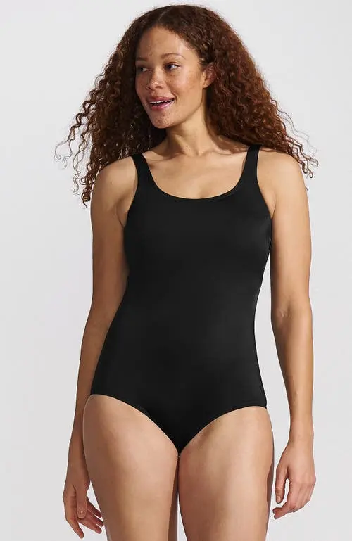 LANDS' END D-cup Chlorine Resistant Scoop Neck Sporty One Piece Swimsuit - Black