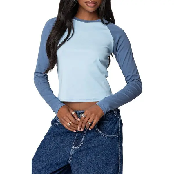 EDIKTED Raya Long Sleeve T-shirt - Blue