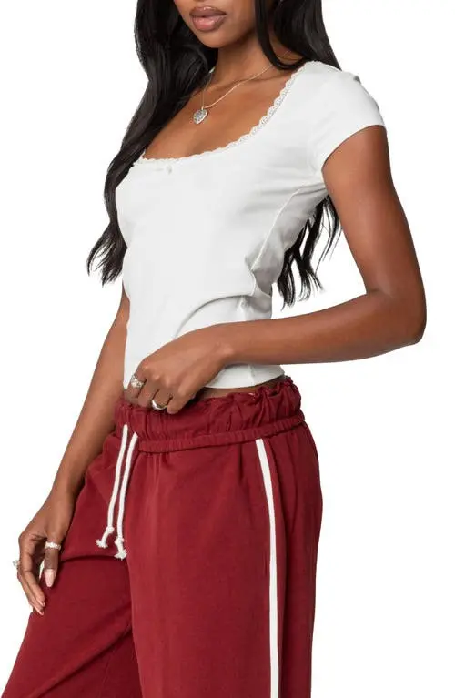 EDIKTED Priscilla Lace Trim T-shirt - White