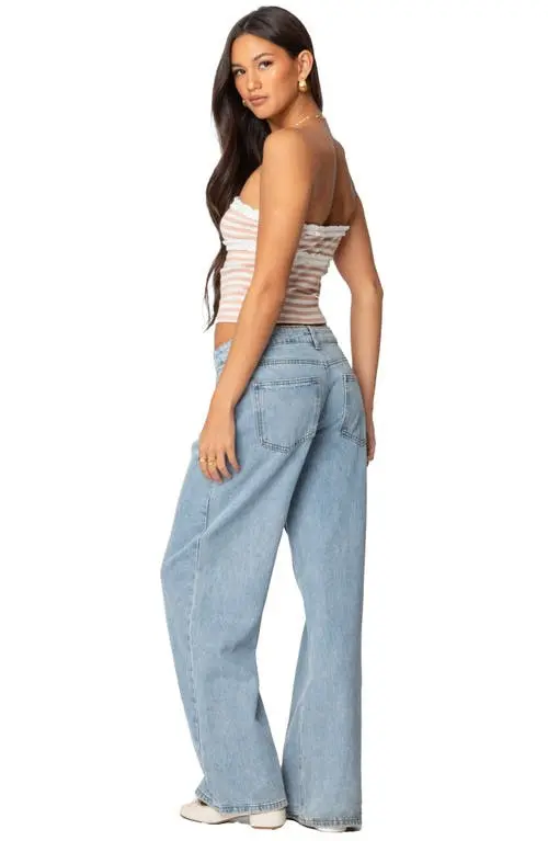 EDIKTED Stripe Ruffle Trim Tube Top