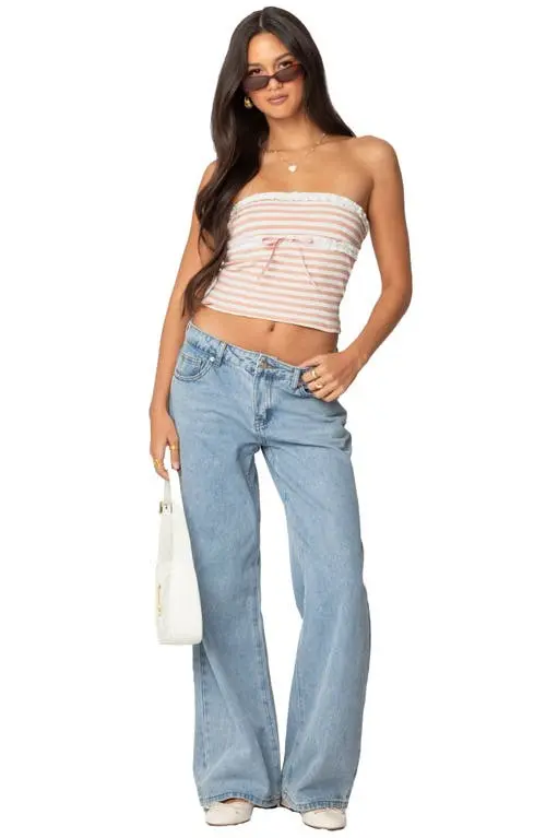 EDIKTED Stripe Ruffle Trim Tube Top