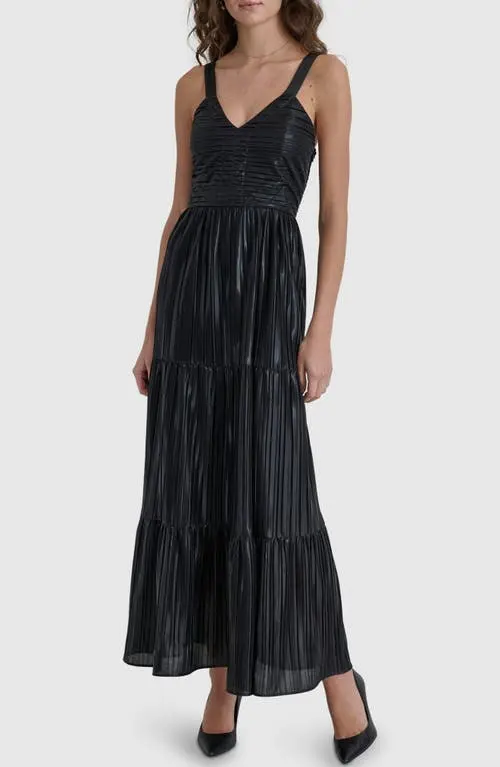 Dkny Foil Plissé Sleeveless Maxi Dress - Black