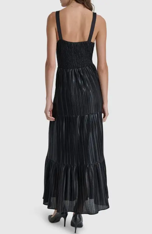 Dkny Foil Plissé Sleeveless Maxi Dress - Black
