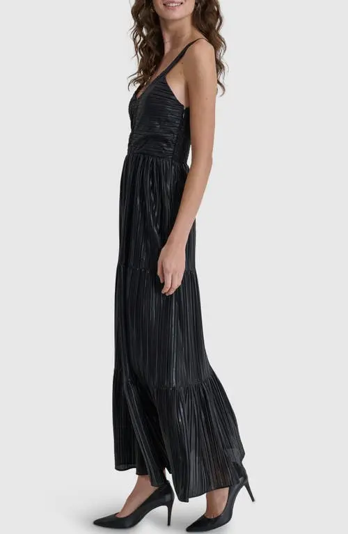 Dkny Foil Plissé Sleeveless Maxi Dress - Black