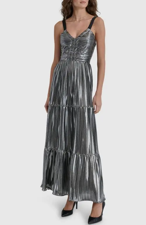 Dkny Foil Plissé Sleeveless Maxi Dress