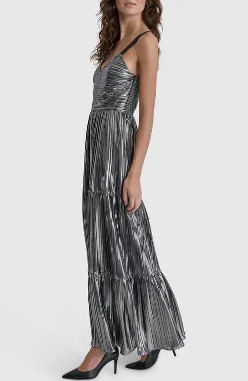 Dkny Foil Plissé Sleeveless Maxi Dress