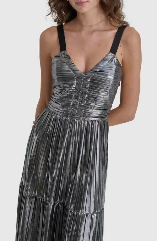 Dkny Foil Plissé Sleeveless Maxi Dress