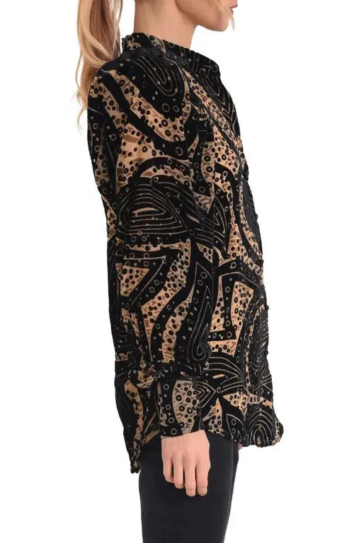 CIEBON Sadie Mixed Print Burnout Velvet Button-up Shirt