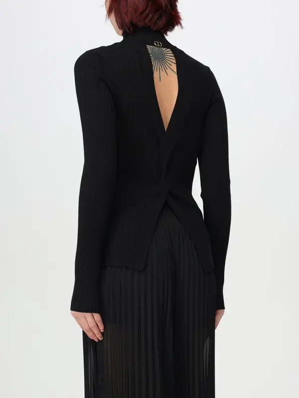 TWINSET Ribbed Turtleneck Sweater With Back Detail - Black