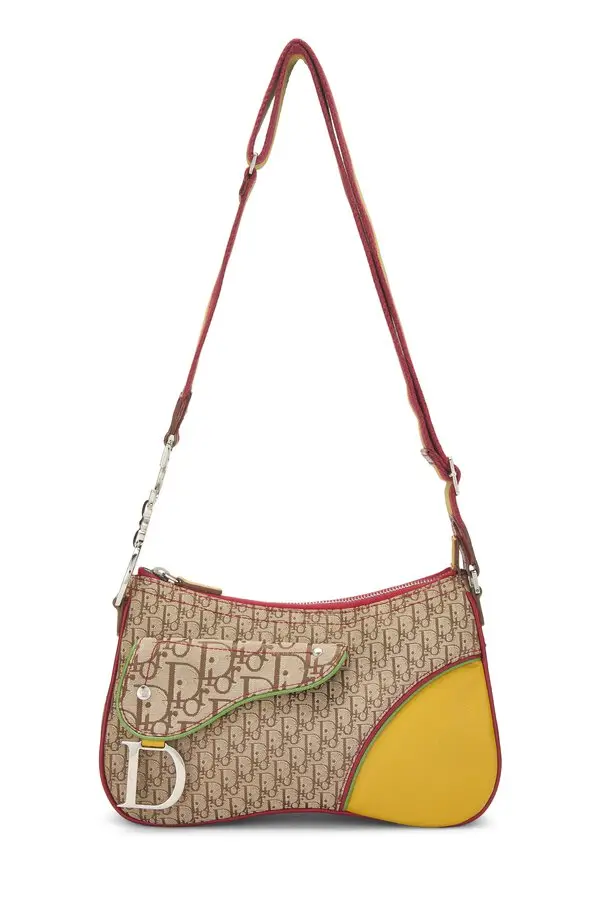 Dior Trotter Canvas Rasta Double Saddle Bag - Beige