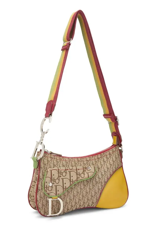 Dior Trotter Canvas Rasta Double Saddle Bag - Beige