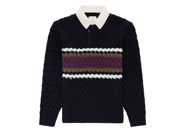 Aimé Leon Dore Basketweave Knit Rugby - Navy Blue