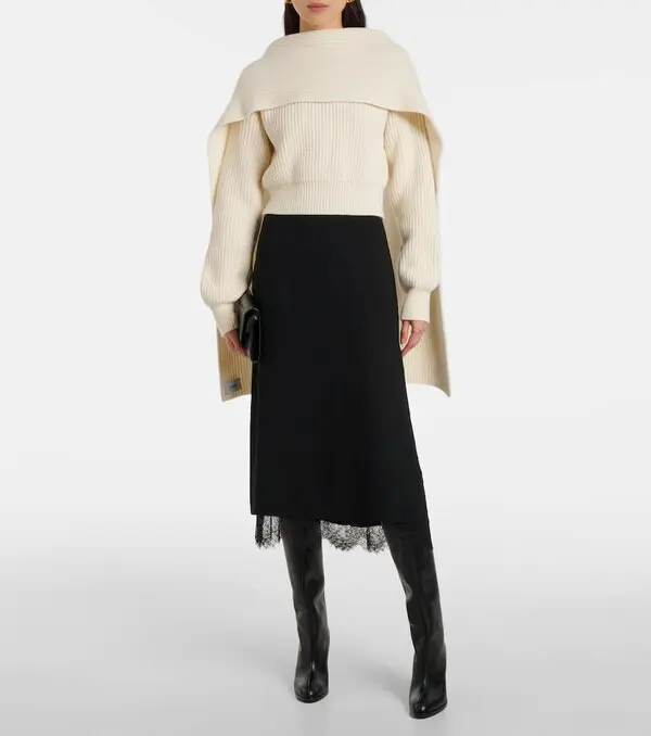 Erdem Cropped Wool And Cashmere Sweater With Scarf