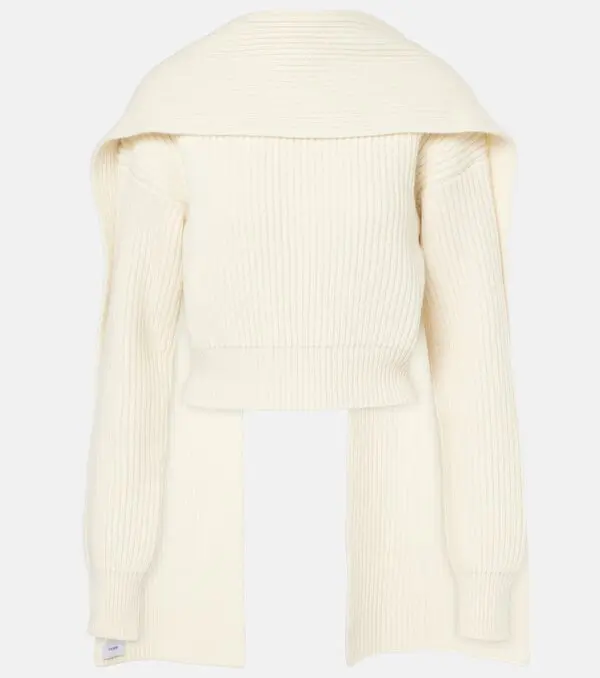 Erdem Cropped Wool And Cashmere Sweater With Scarf - White