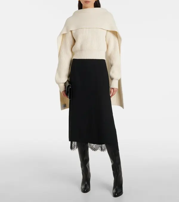 Erdem Cropped Wool And Cashmere Sweater With Scarf