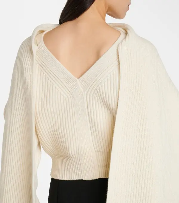 Erdem Cropped Wool And Cashmere Sweater With Scarf