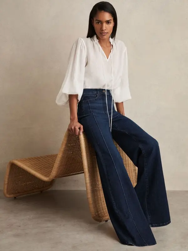 REISS Heather Stretch-cotton Wide-leg Jeans - Dark Blue