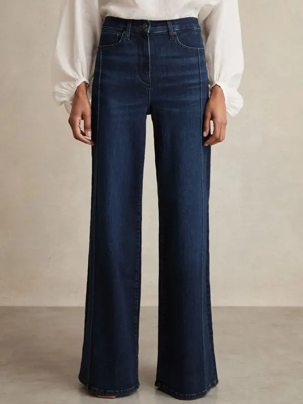 REISS Heather Stretch-cotton Wide-leg Jeans - Dark Blue