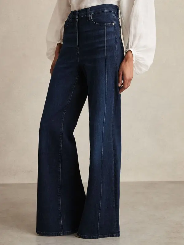 REISS Heather Stretch-cotton Wide-leg Jeans - Dark Blue