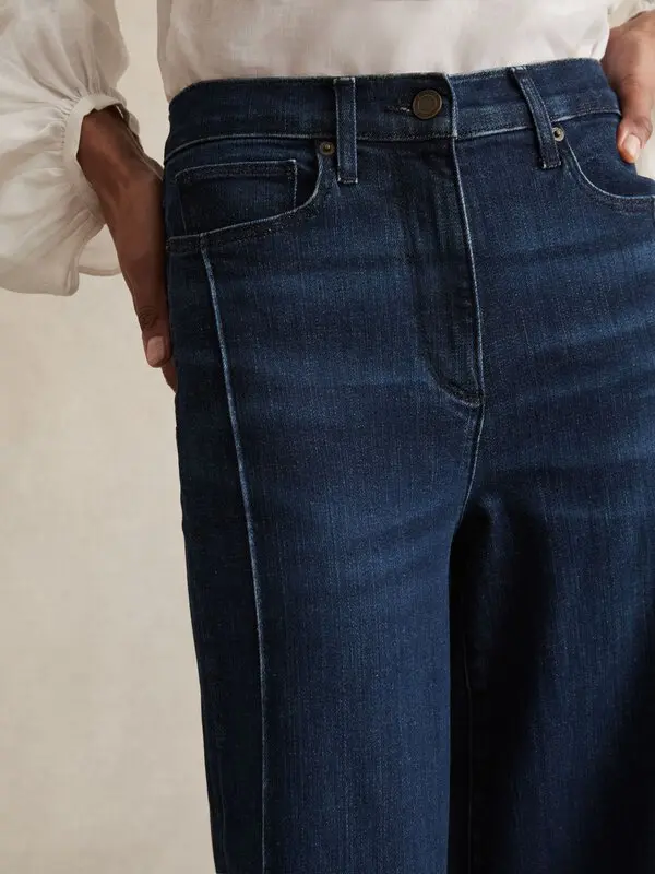 REISS Heather Stretch-cotton Wide-leg Jeans - Dark Blue