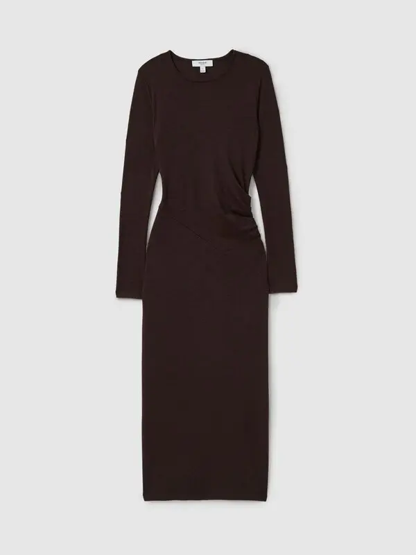 REISS Sloane Petite Wool Ruche Detail Midi Dress