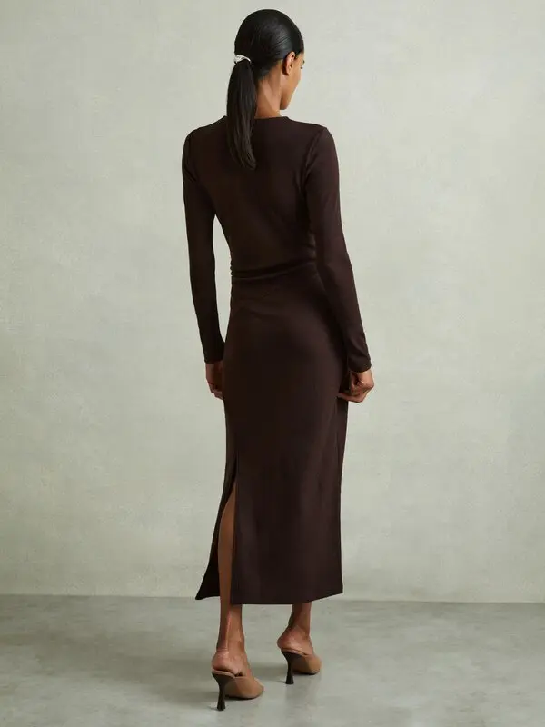 REISS Sloane Petite Wool Ruche Detail Midi Dress