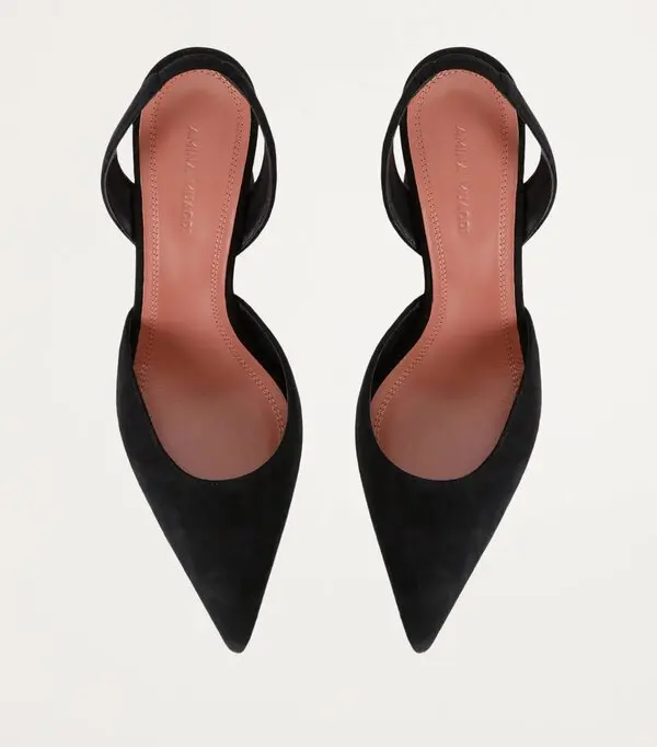 Amina Muaddi Suede Holli Slingback Pumps 70 - Black