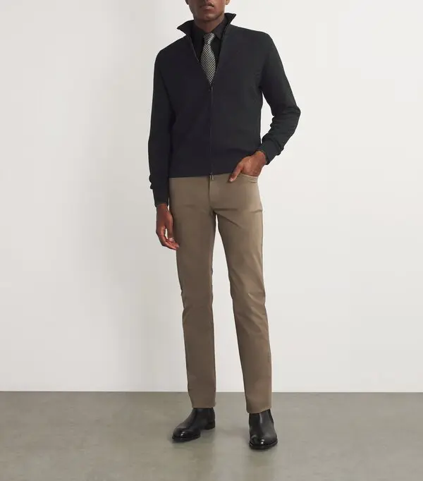 Brioni Cotton-silk-cashmere Zipped Sweater - Black