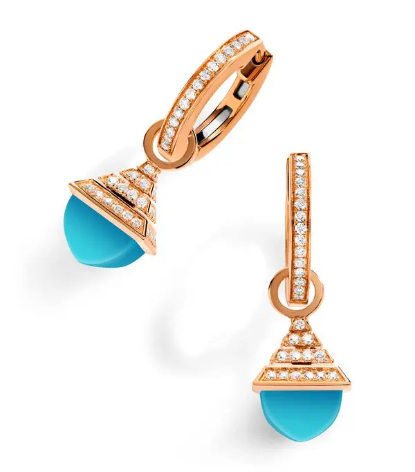 MARLI NEW YORK Mini Diamond And Turquoise Cleo Rev Drop Earrings - Rose Gold