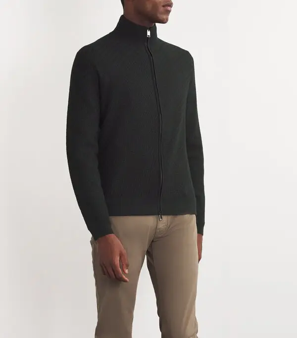 Brioni Cotton-silk-cashmere Zipped Sweater