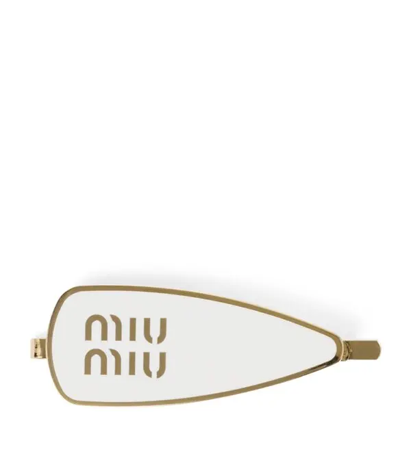 Miu Miu Enamel Logo Hair Clip - White