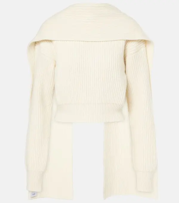 Erdem Cropped Wool And Cashmere Sweater With Detachable Collar - White