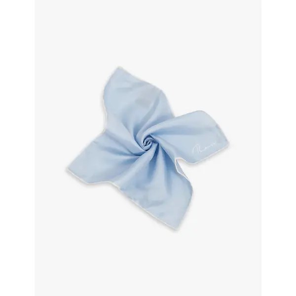 REISS Ceremony Contrast-piping Silk Pocket Square - Light Blue