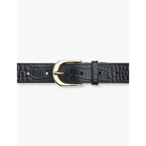 Whistles Croc-embossed Leather Belt - Black