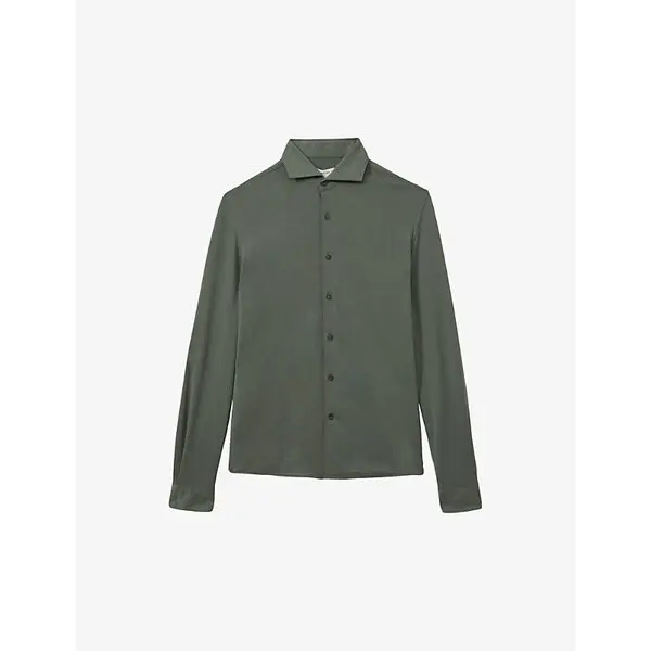 REISS Bobby Cutaway-collar Slim-fit Woven Shirt - Green Smoke