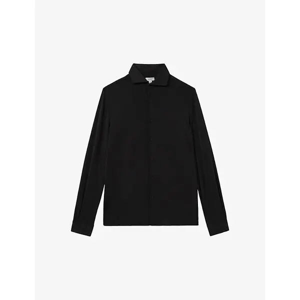 REISS Bobby Cutaway-collar Slim-fit Woven Shirt - Washed Black