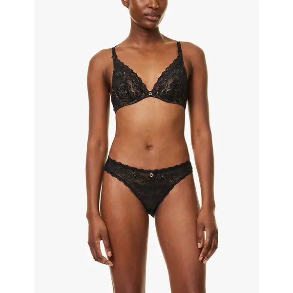 AUBADE Rosessence Underwired Stretch-lace Plunge Bra - Noir