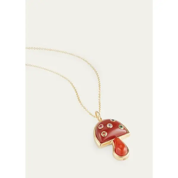 Brent Neale Mini Mushroom Pendant With Sapphires On Chain, 16"l