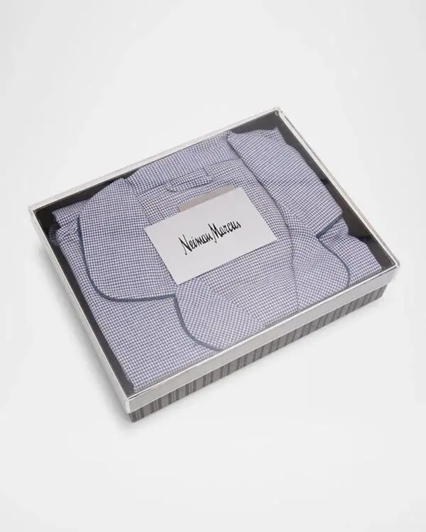 Neiman Marcus Apos;s Cotton Micro-check Long Pajama Set