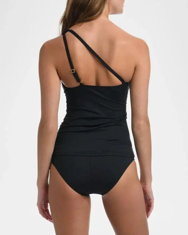La Blanca Island Goddess One-shoulder Keyhole Tankini Swim Top - Black