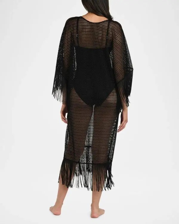 La Blanca Open-knit Crochet Caftan Coverup - Black