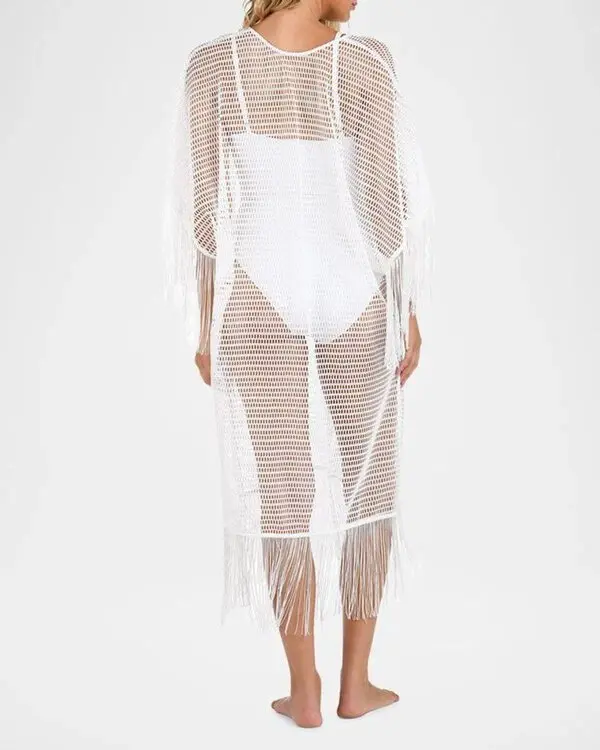 La Blanca Open-knit Crochet Caftan Coverup - White