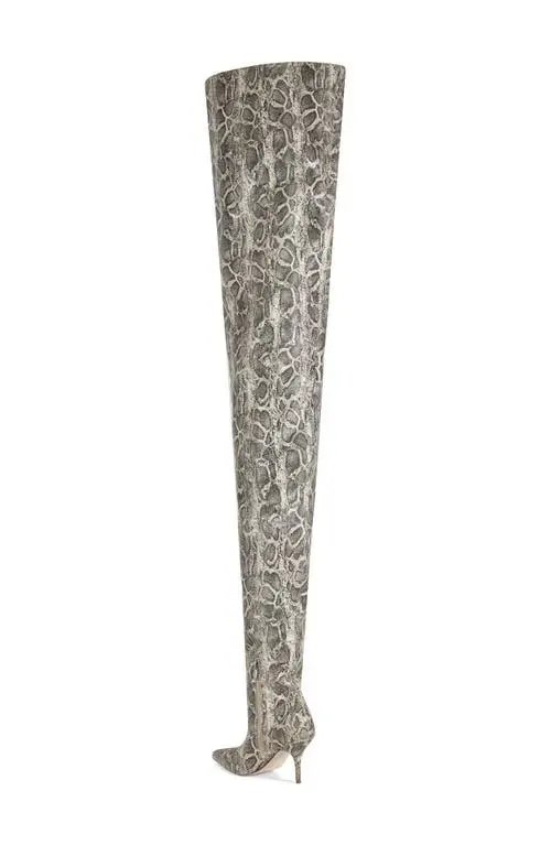 AZALEA WANG Nemy Snakeskin Embossed Thigh High Boots
