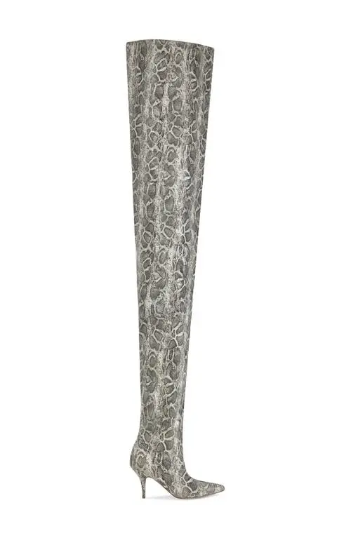 Azalea Wang Nemy Snakeskin Embossed Thigh High Boots Snake