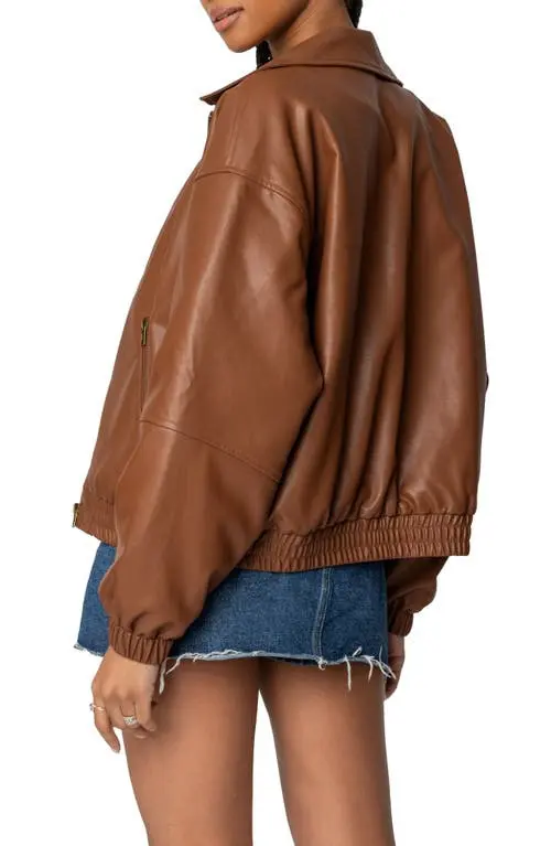 EDIKTED Halley Faux Leather Bomber Jacket - Brown