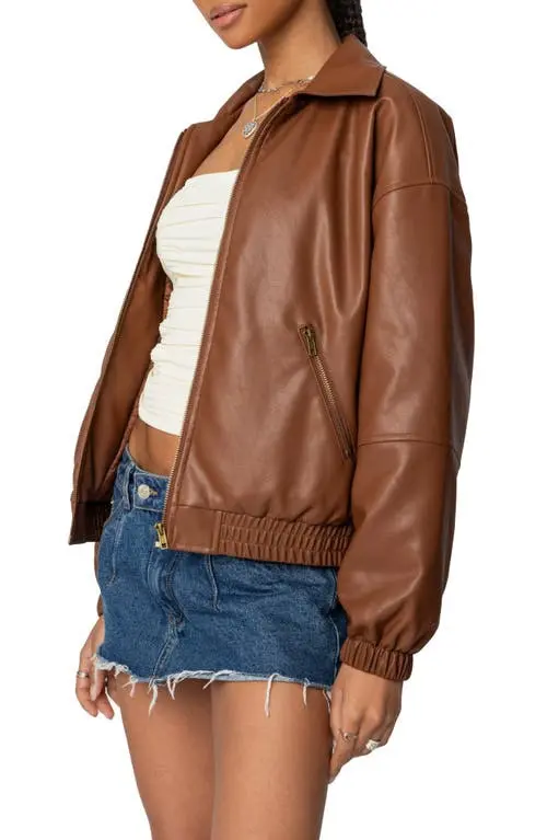 EDIKTED Halley Faux Leather Bomber Jacket - Brown