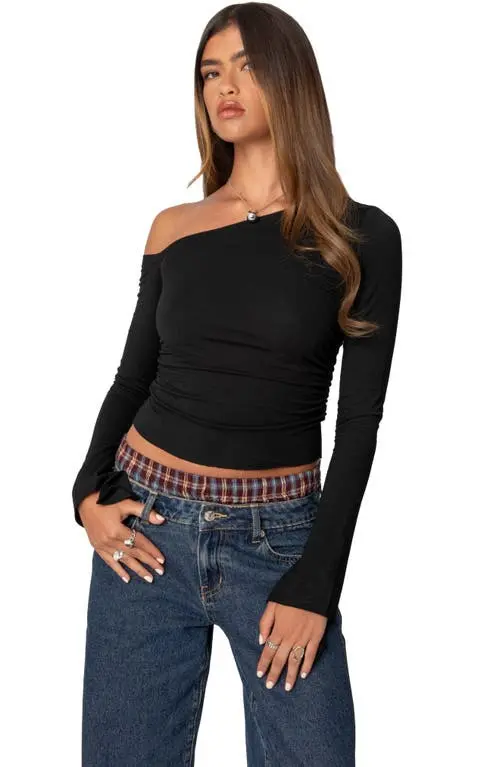 EDIKTED Stacie Ruched One-shoulder Top